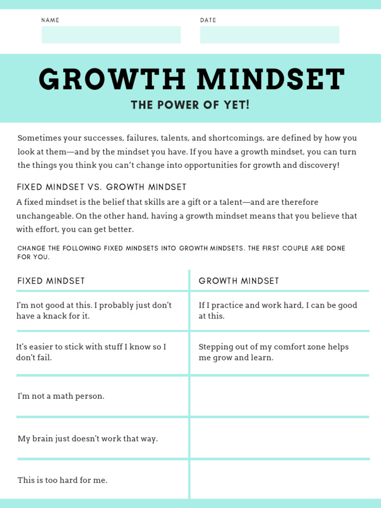 Printable Activity Growth Mindset | PDF