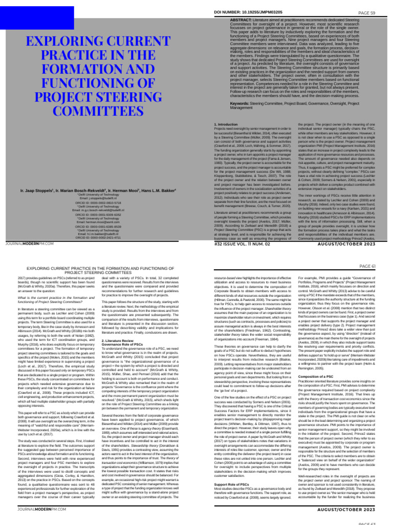 Exploring Current Practice in The Formation and Functioning of Project ...