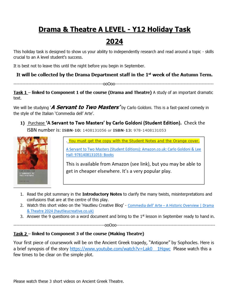 Drama Summer Task 2024 | PDF