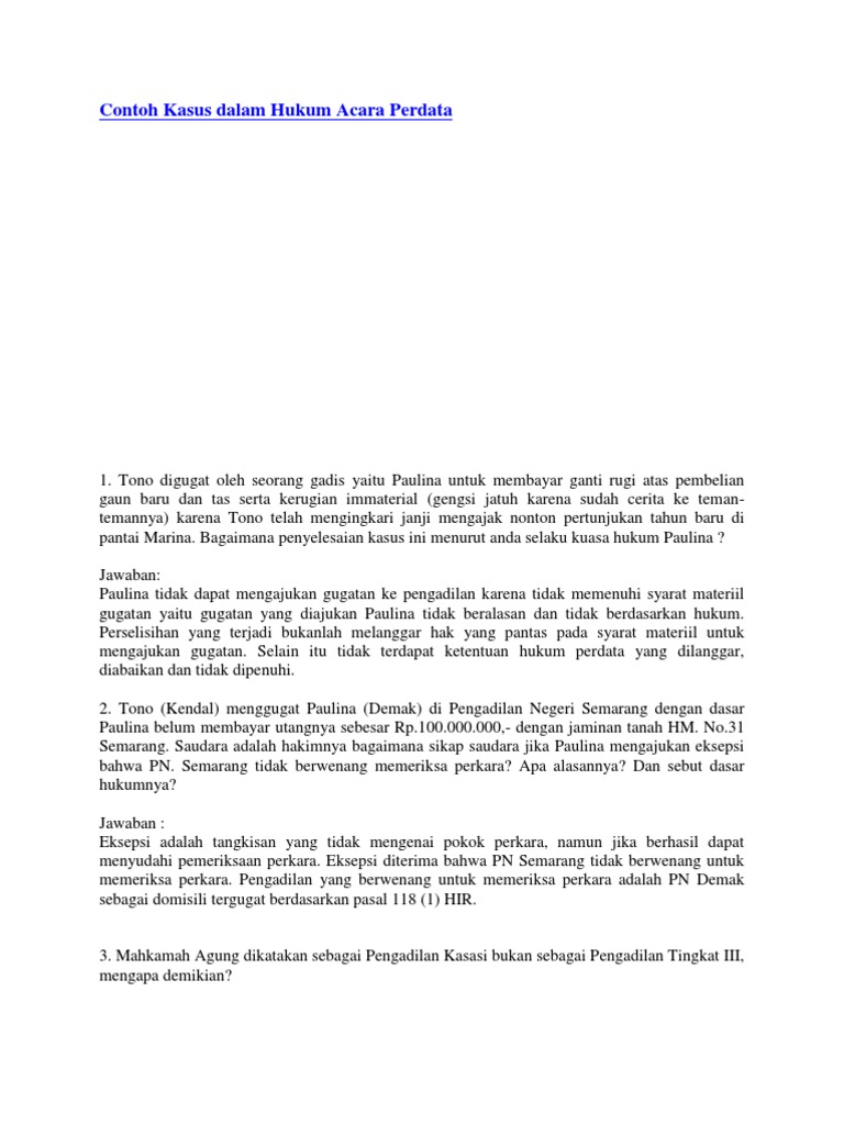 Contoh Kasus Dalam Hukum Acara Perdata | PDF