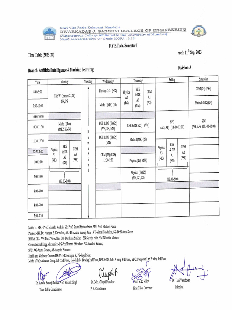 Timetable - Group A | PDF