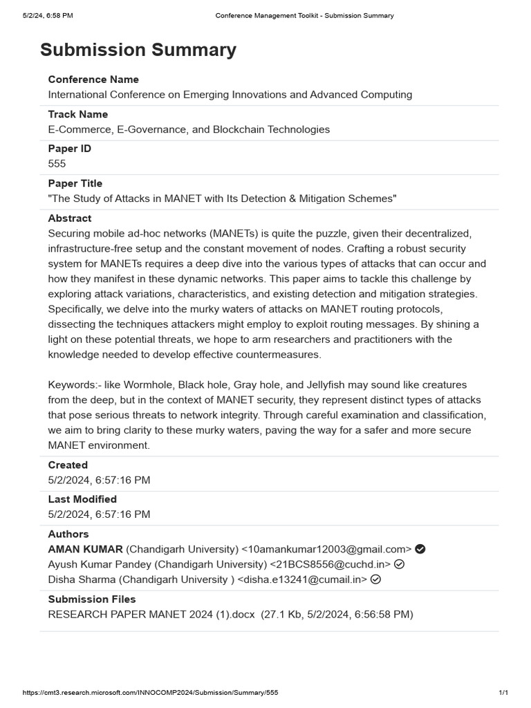 Conference Management Toolkit - Submission Summary | PDF | Technology & Engineering