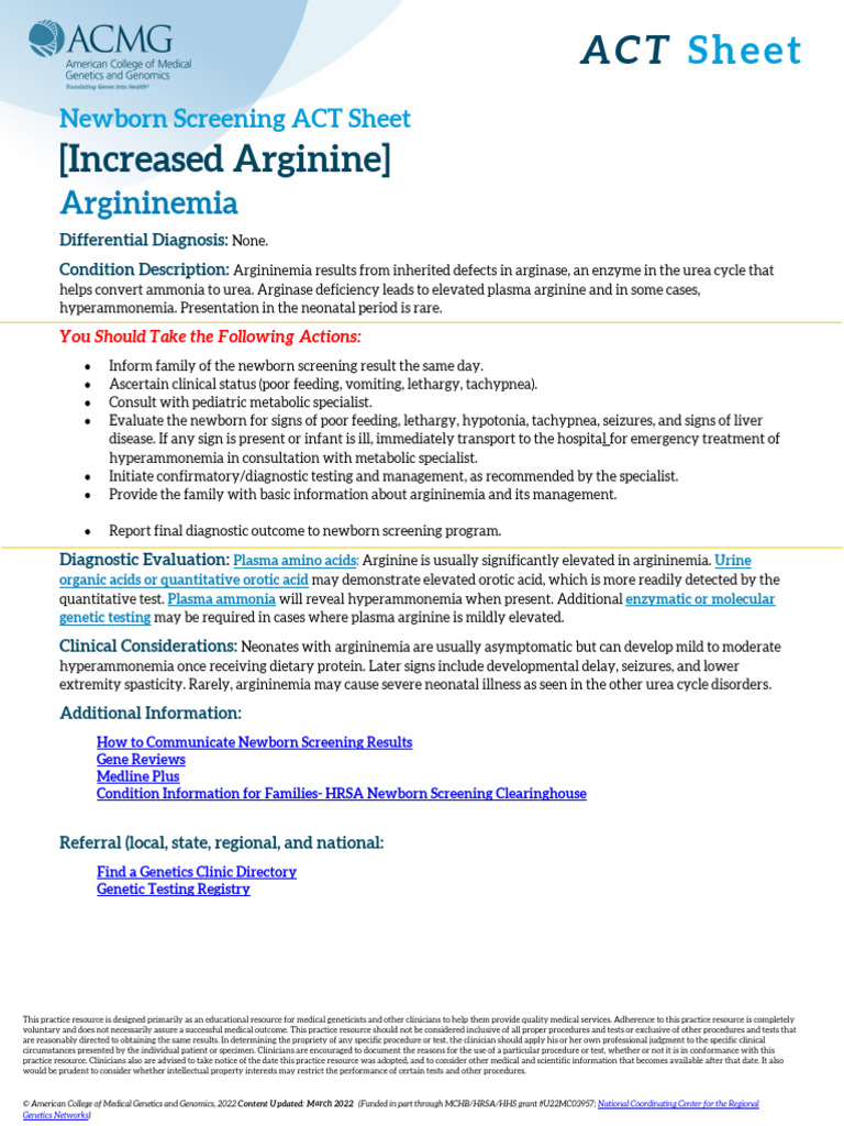 Arginine ACT Sheet | PDF