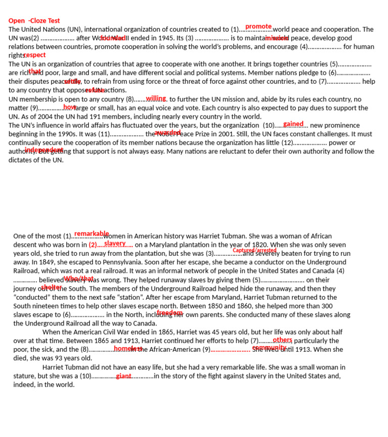 Open Cloze Test HSG Quan Key | PDF