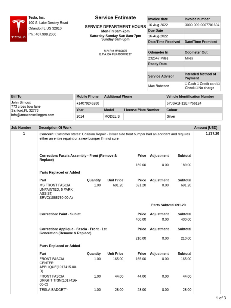 Tesla - Invoice 2 | PDF | Tire | Invoice
