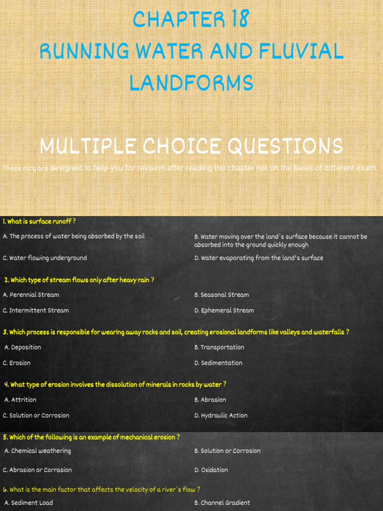 Running Water and Fluvial Landform MCQ | PDF