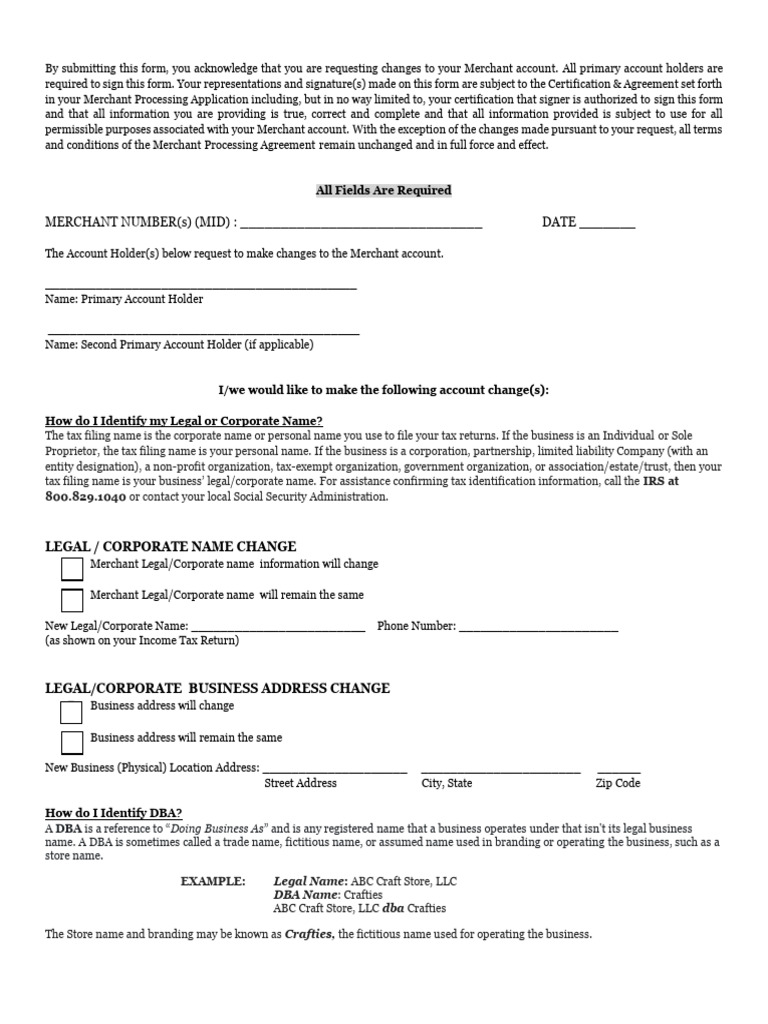 Business Information Change Form | PDF | Trade Name | Law