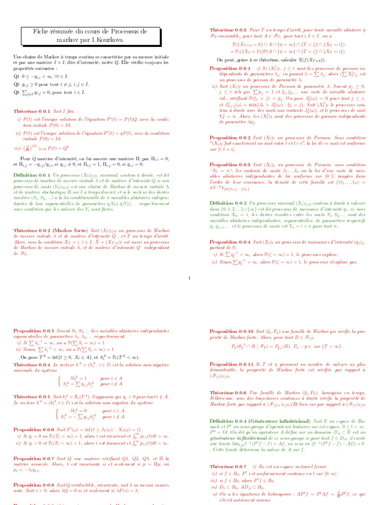 Fiche Processus de Markov | PDF