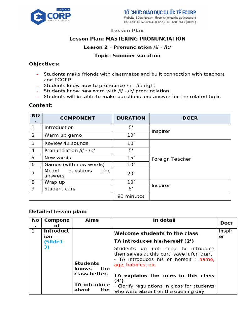 Lesson 1 - Lesson Plan | PDF
