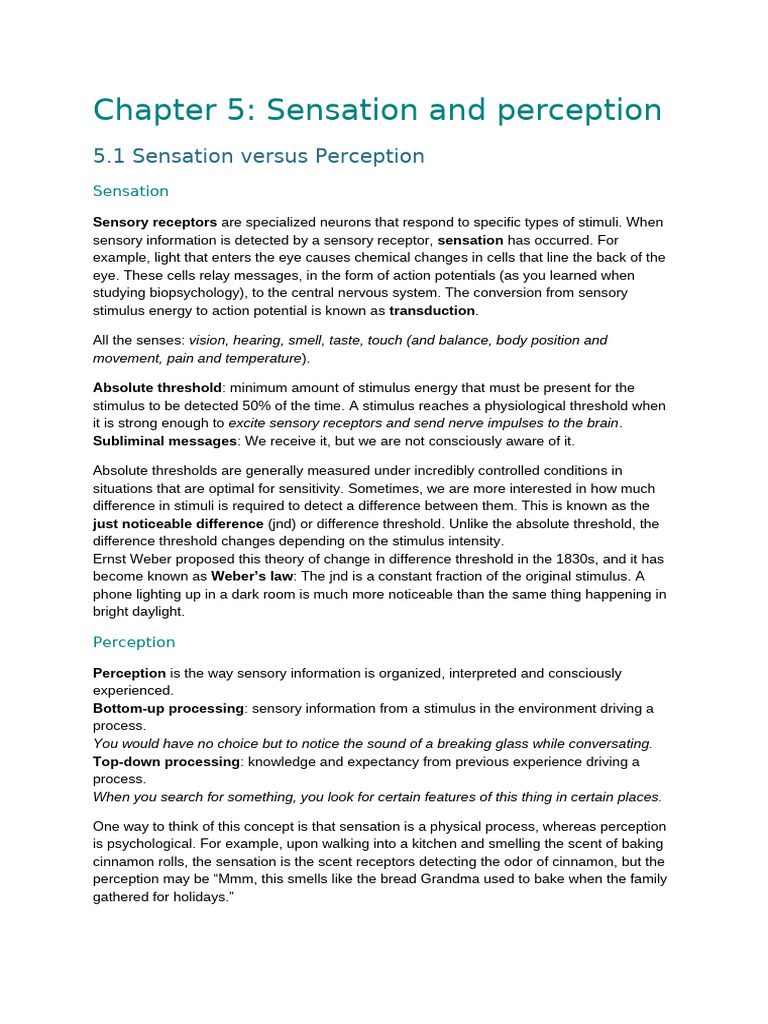 Chapter 5 Sensation and Perception | PDF | Senses | Self-Improvement