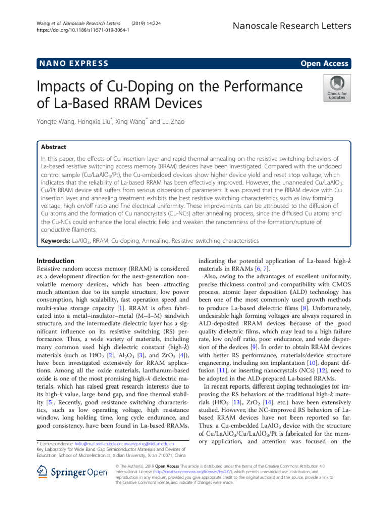 Impacts of Cu-Doping On The Performance of La-Based RRAM Devices | PDF