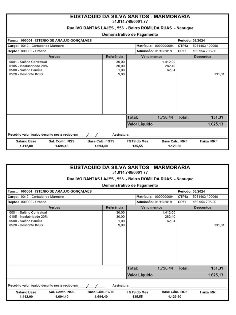 Demonstrativo Marmoraria | PDF
