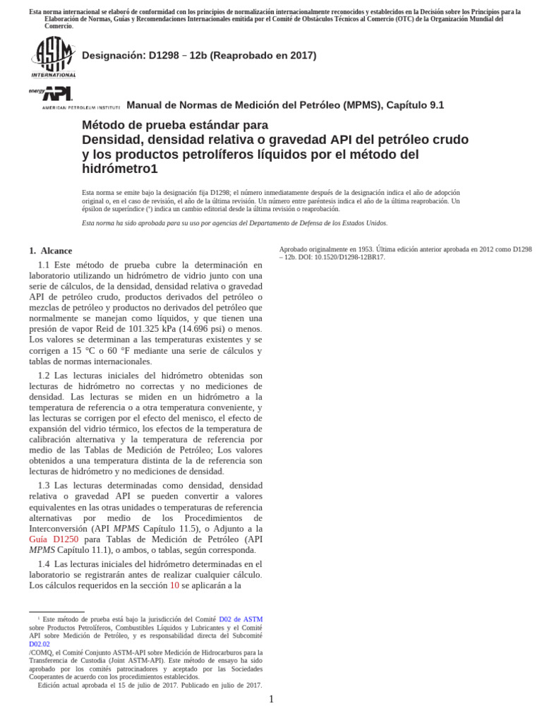 Densidad, Densidad Relativa o Gravedad API Del Petróleo Crudo y Los ...
