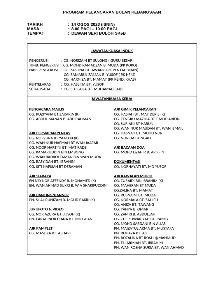 AJK PELANCARAN BULAN KEBANGSAAN | PDF