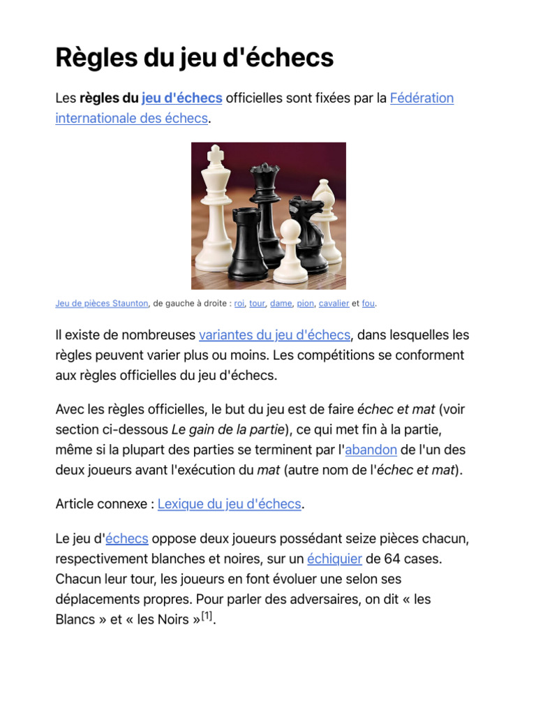 Règles Du Jeu D'échecs - Wikipédia | PDF