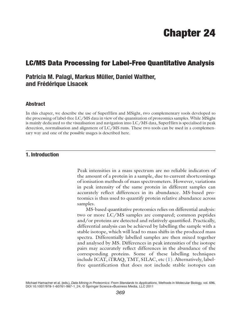 24 - LCMS Data Processing For Label-Free Quantitative Analysis | PDF