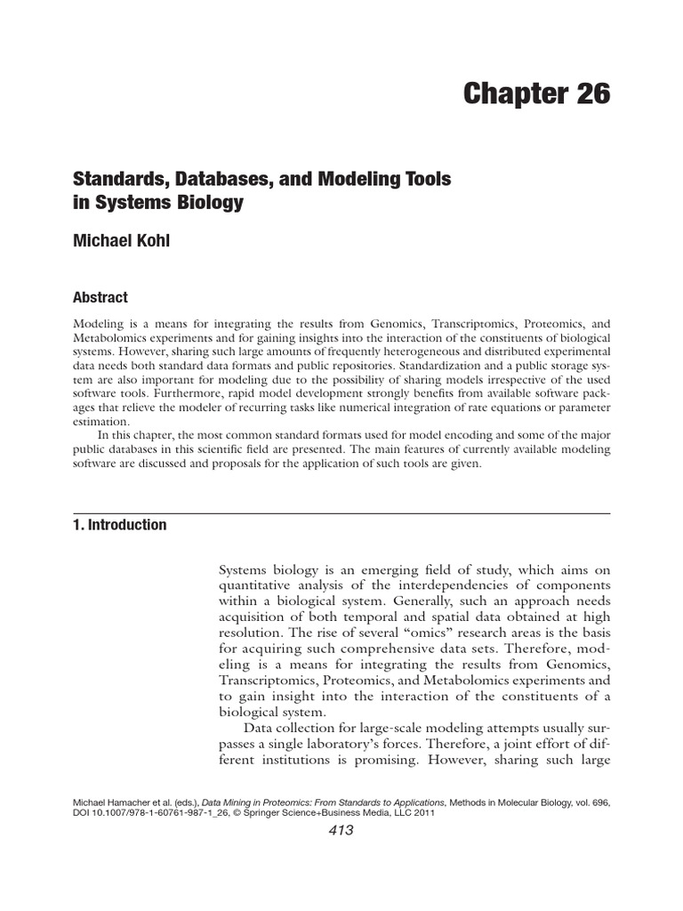 26 - Standards, Databases, And Modeling Tools in Systems Biology | PDF