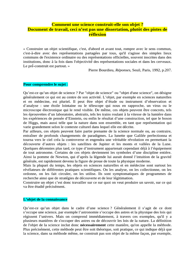 Comment Une Science Construit Elle Son Objet | PDF