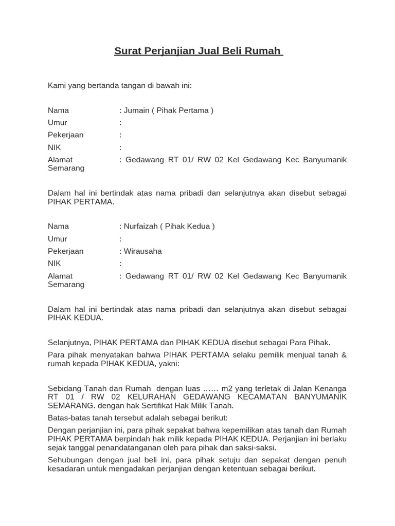 Surat Jual Beli Tanah Jumain | PDF