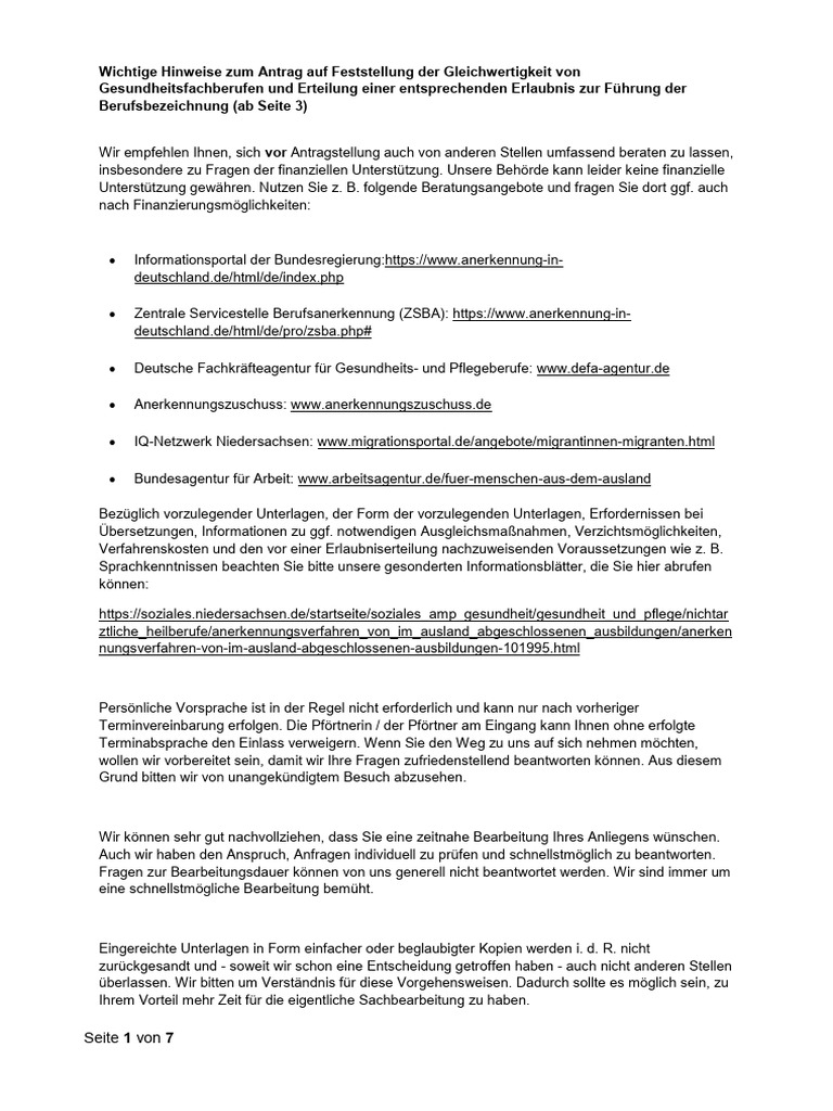 Antragsformular - Anerkennung Niedersachsen | PDF