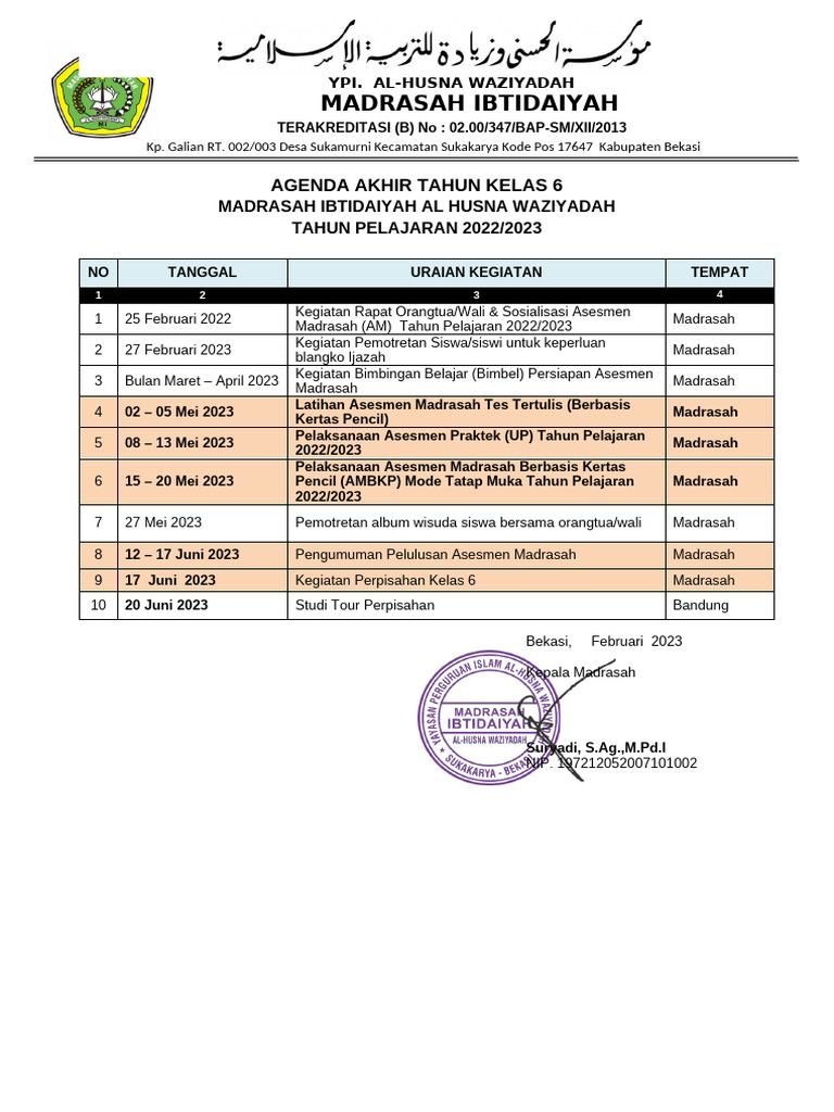 Kalender Akhir Tahun Kelas 6 Pdf