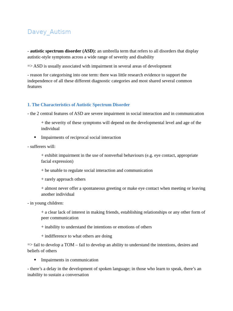 Notes ASD - Clinical Psy - Psychology B1 (2023-2024) | PDF