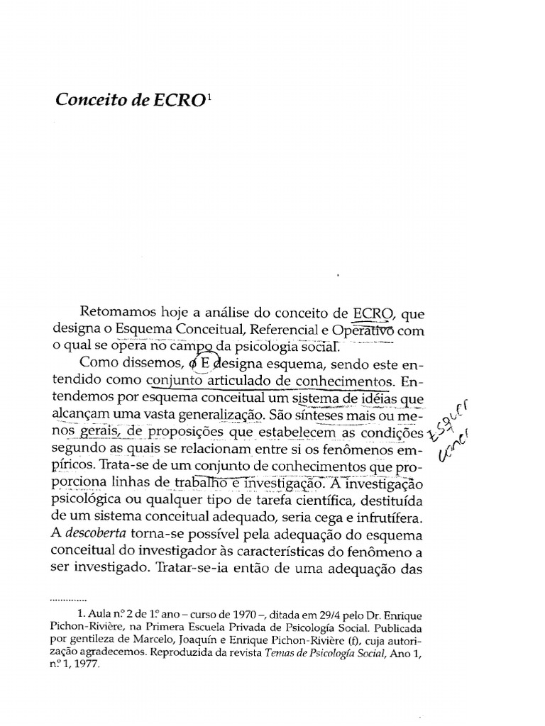 Pichon-Riviere - o Conceito de ECRO | PDF