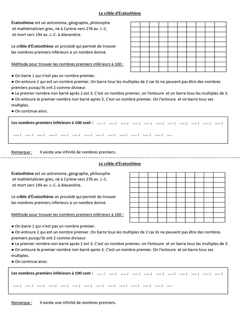 Fiche Leçon1-Le Crible D'eratosthène | PDF