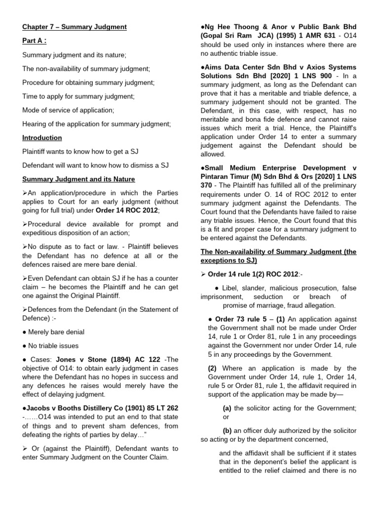 Chapter 7 (Summary Judgment) | PDF