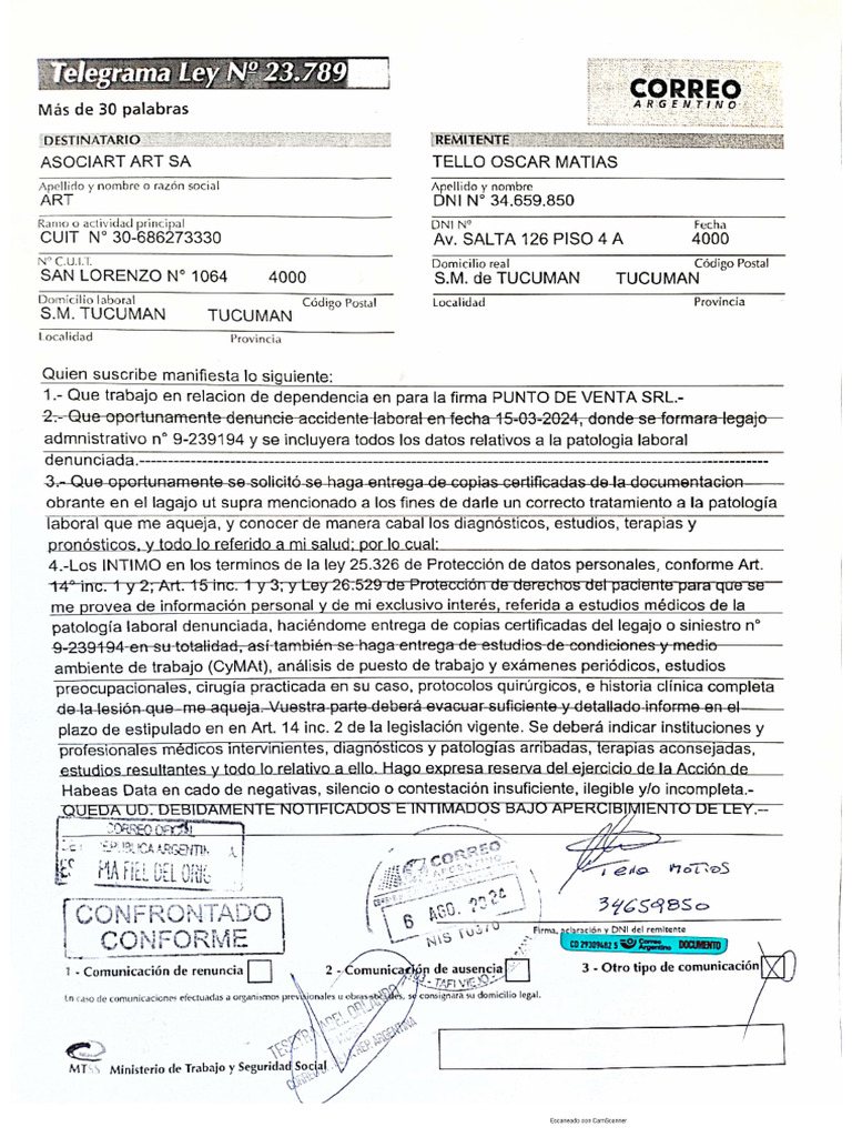 Carta Documento 01 | PDF