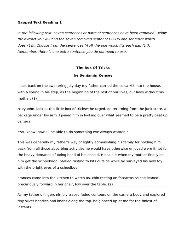 FCE.Gapped Text Reading 1 | PDF