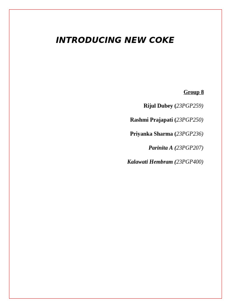 Case Study Preparation 3 - Introducing New Coke | PDF | Coca Cola | Brand