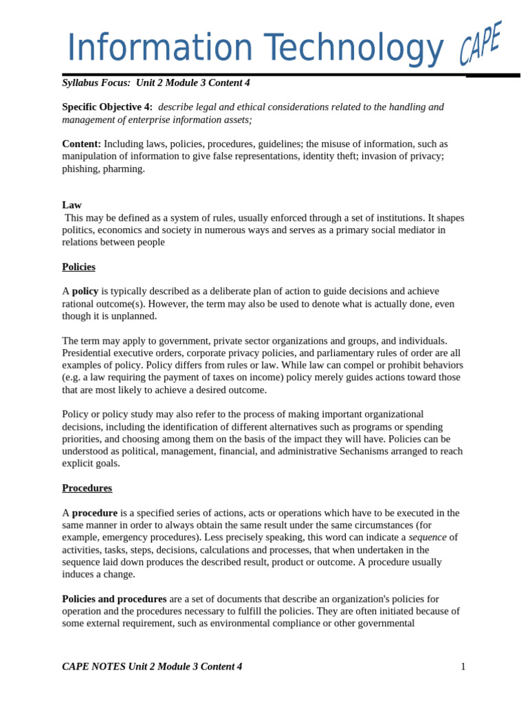 Cape Notes Unit 2 Module 3 Content 4 | PDF