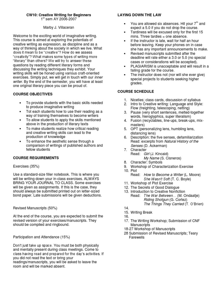 CW10: Intro to Creative Writing UP Diliman | PDF | Creative Writing ...