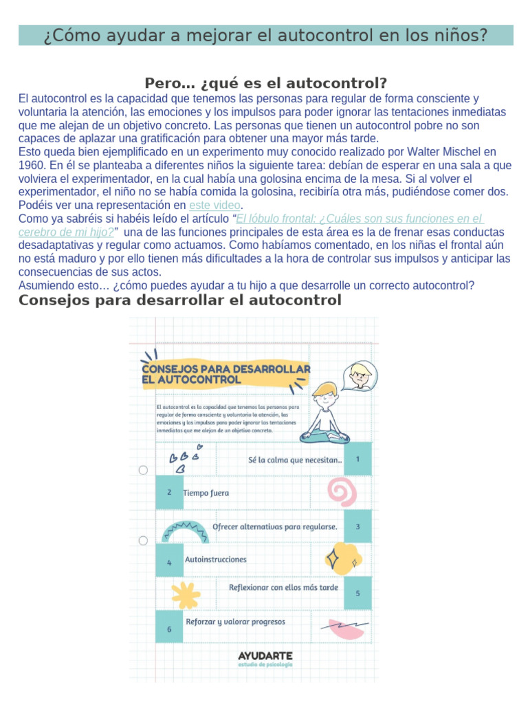 Cómo Ayudar A Mejorar El Autocontrol en Los Niños | PDF