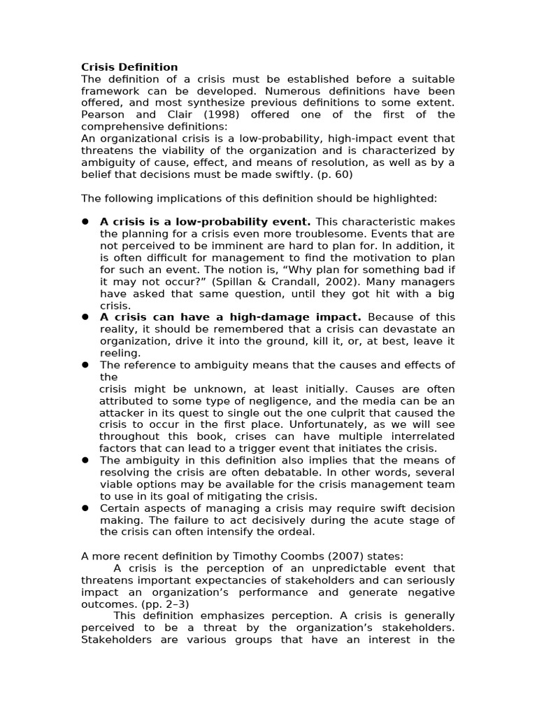Crisis Definition | PDF