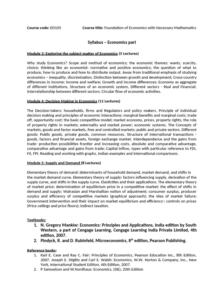 Foundations-Economics Part-Syllabus | PDF