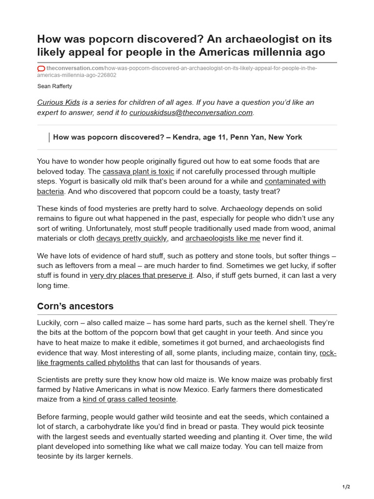 Theconversation Com How Was Popcorn Discovered An Archaeologist | PDF