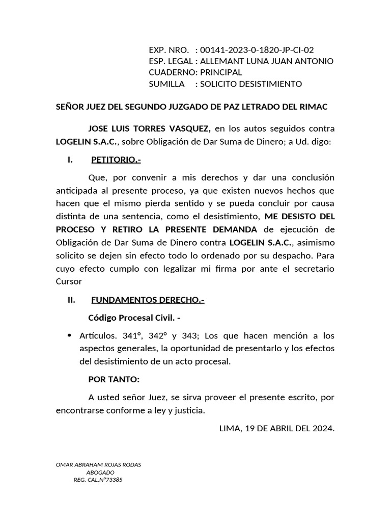 SOLICITO DESISTIMIENTO | PDF