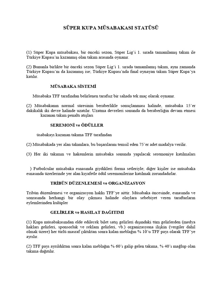 Super Kupa Musabakasi Statusu | PDF