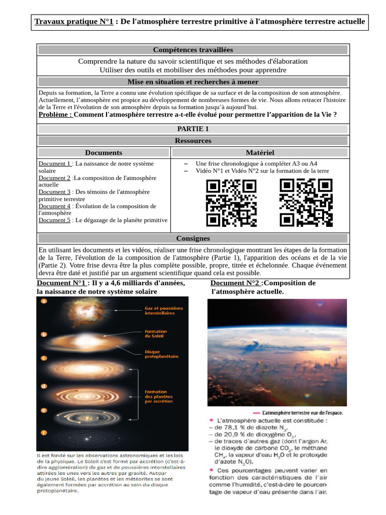 TP 1 Atmosphère Primitive À Actuelle Page 1 | PDF