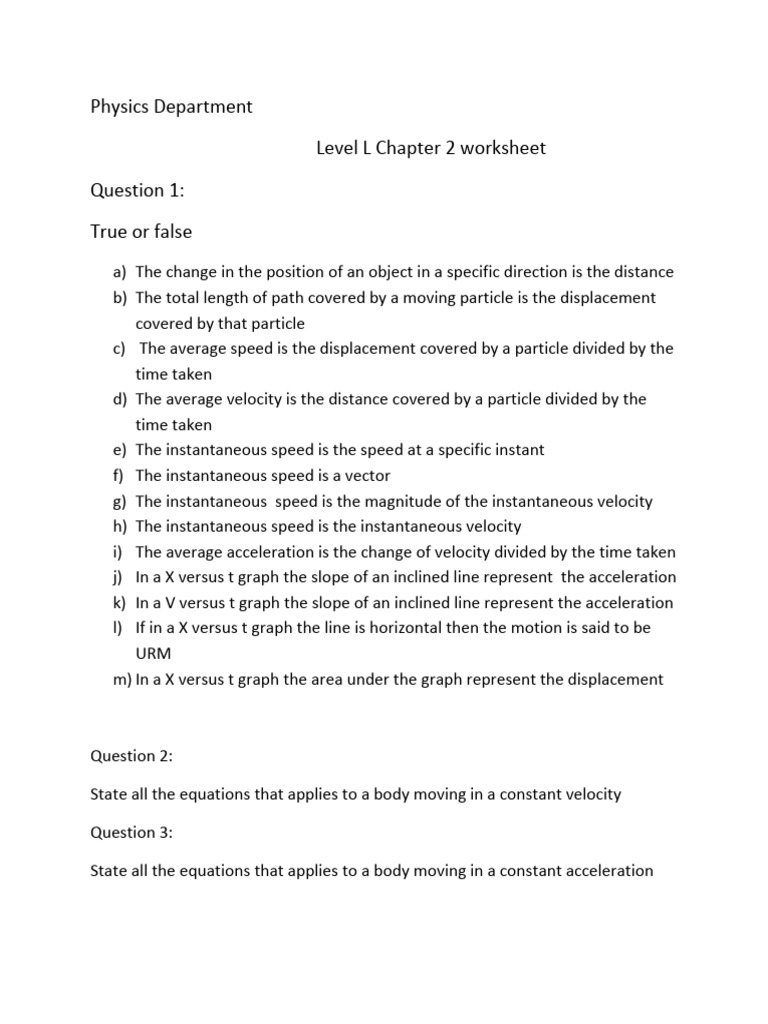 Physics L Ch.2 WS | PDF