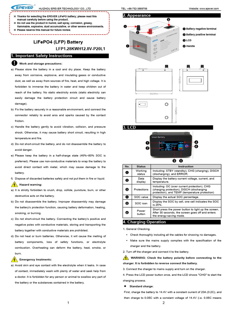 LFP1.28KWH12.8V P20L1 Manual EN V1.2 | PDF