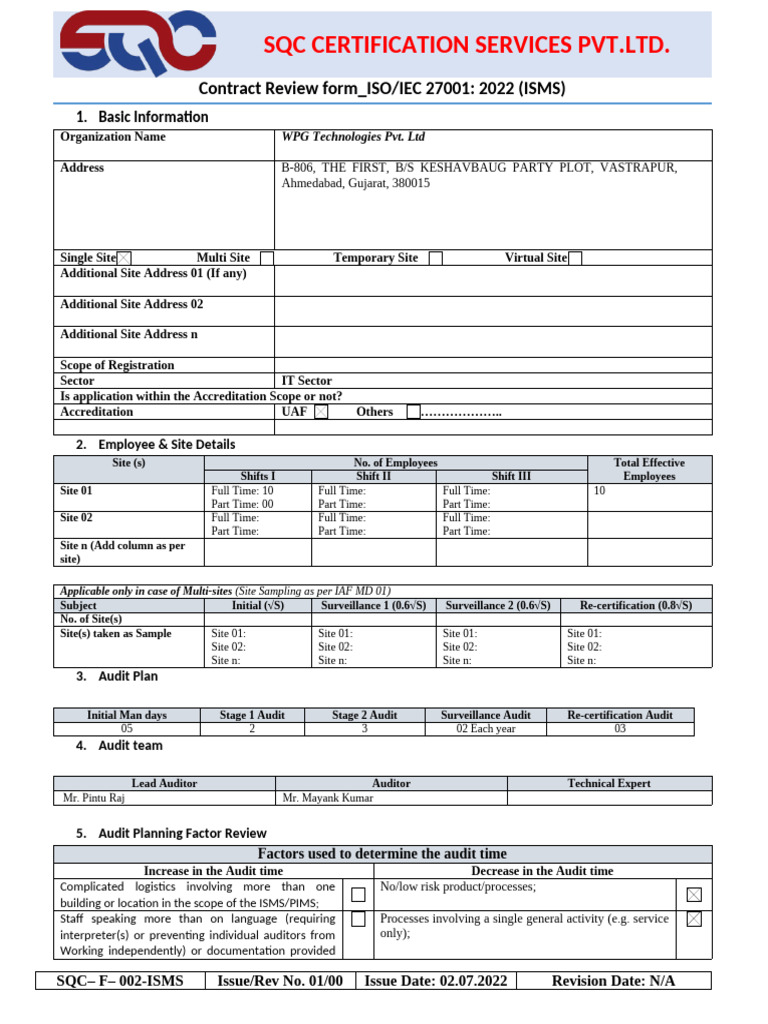 SQC-F-002 - Contract Review-ISMS | PDF