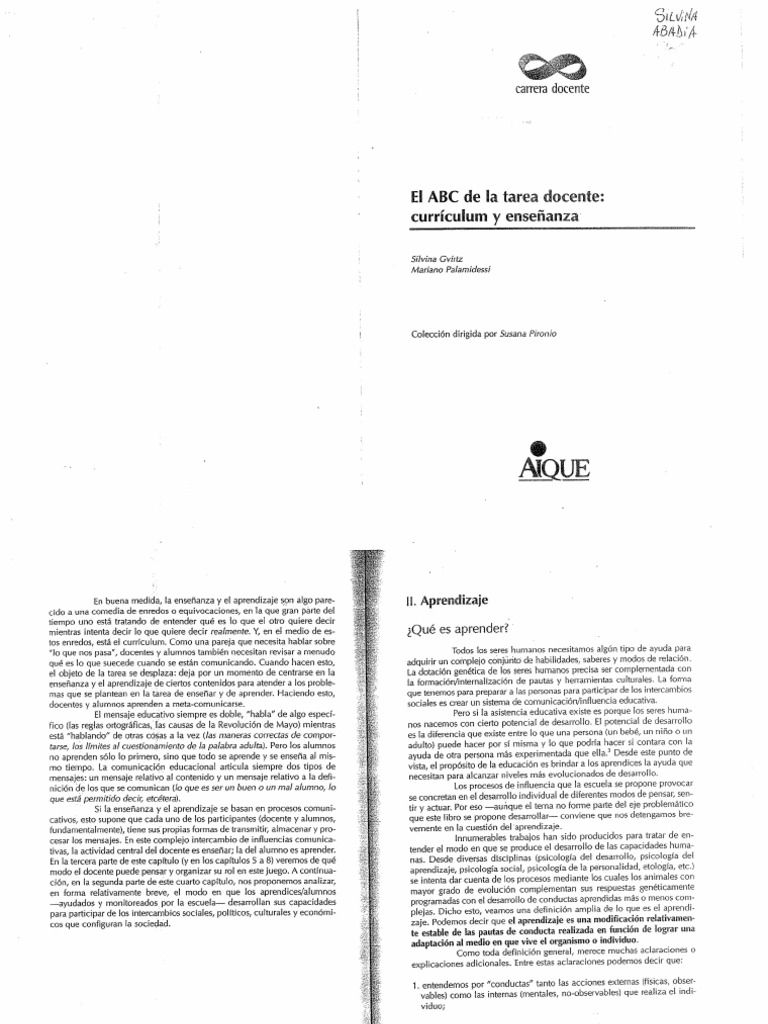 Gvirtz - Palamidessi. El ABC de La Tarea Docente. Cap. 4 | PDF