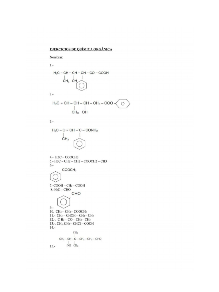 EJERCICIOS QUIMICA ORGANICA NOMENCLATURA | PDF