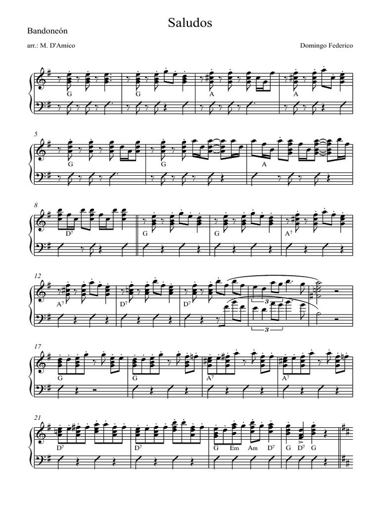 Saludos JDG Quintet - Bandoneón | PDF
