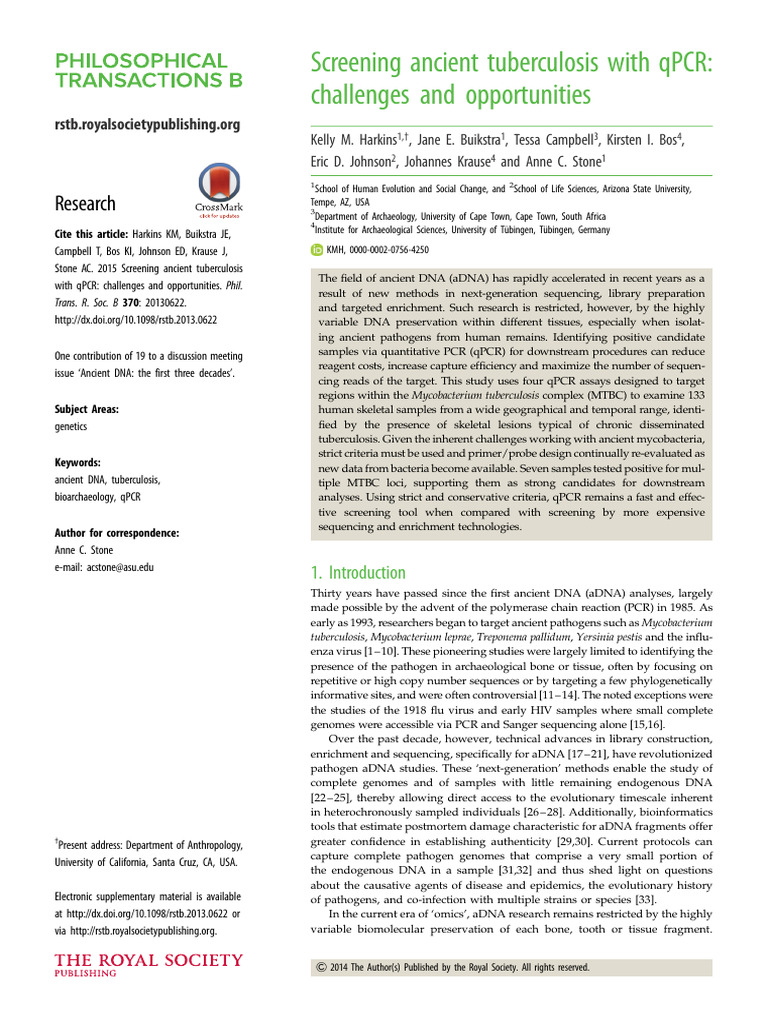 Screening Ancient Tuberculosis With QPCR: Challenges and Opportunities ...