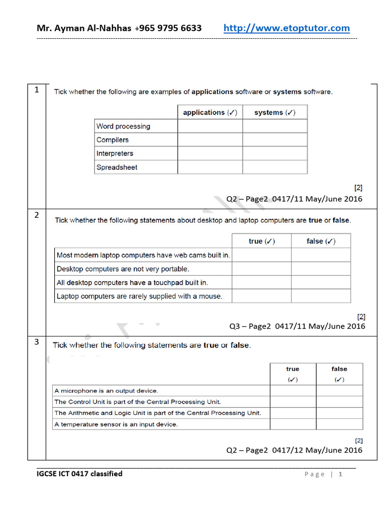 ICT Classified Chapter 1 Types and Components of A Computer System | PDF