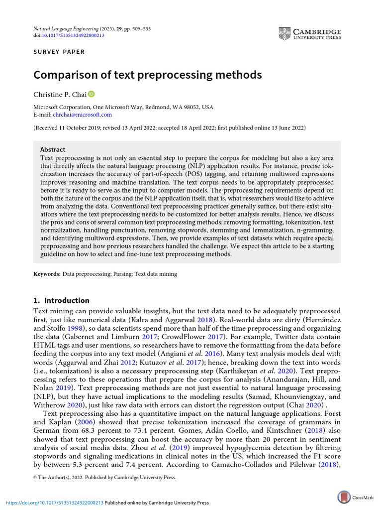 Comparison of Text Preprocessing Methods | PDF Comparison of Text Preprocessing Methods | PDF